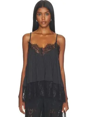 WeWoreWhat Lace Voile Cami Top - Black