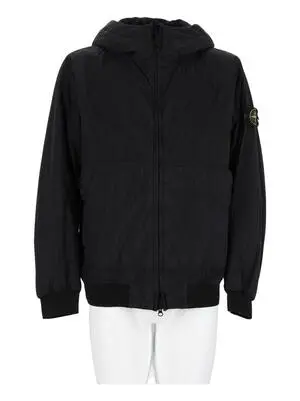 Stone Island Giacca Bomber Con Patch Logo E Cappuccio - Black