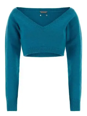 Balenciaga Turquoise Stretch Wool Blend Sweater - Blue