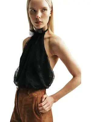 BARDOT EMINA LACE HALTER NECK TOP BLACK