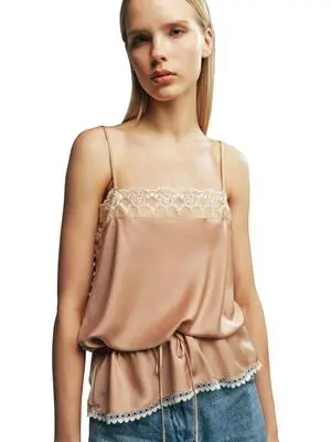 Bardot BONITA SATIN LACE TRIM TOP SOFT CAMEL Soft Camel