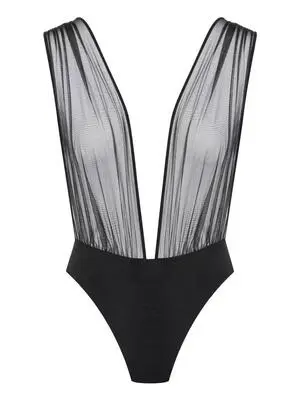SCANDALE Nuit Fauve Pleated Tulle Bodysuit