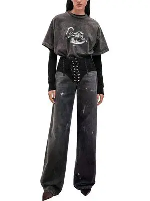 SEEN USERS Lace Craft Wide-leg Jeans - Grey