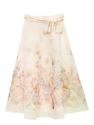Zimmermann Floral-print Belted Midi Skirts Neutrals
