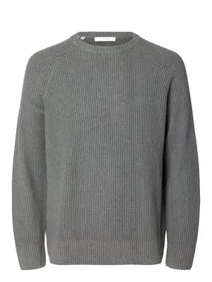 SELECTED Ribbed-knit Raglan-sleeve Sweater - Grey