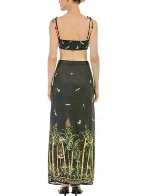 Agua Bendita Coralina Azucar Botanical-print High-waisted Skirt Black