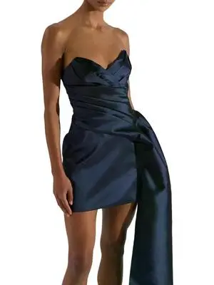 Elisabetta Franchi Mini Dress In Gazar Fabric With Tail-like Fabric Panel - Blue