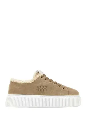 Miu Miu Beige Suede Sneakers - Brown