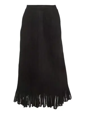 Maje Rib-knit Peplum-hem Midi Skirt - Black