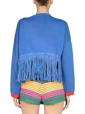 GALLO Fringe-trimmed Logo-embroidered Sweater - Blue