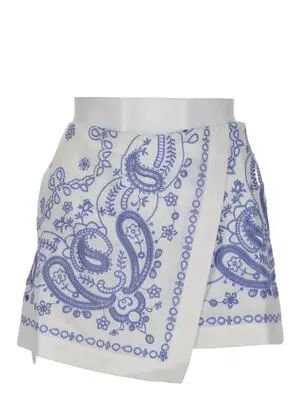SELF-PORTRAIT Skort In Lino Con Ricamo - White