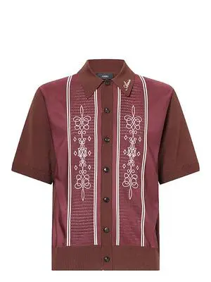 Amiri Embroidered Panelled Wool-blend Knit Shirt - Brick