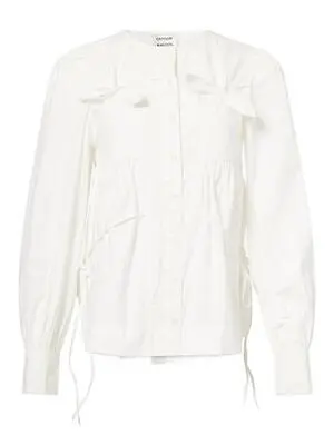 DAMSON MADDER Lettie Bow Detail Cotton Poplin Blouse - White