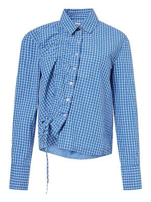 DAMSON MADDER Talia Checked Ruched Cotton Shirt - Blue