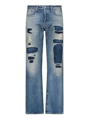 ACNE STUDIOS 1996m Blue Map Distressed Straight-leg Denim Jeans M