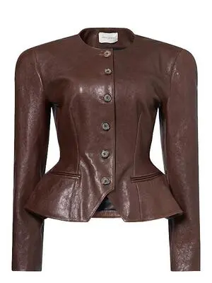 Magda Butrym Peplum-hem Slim-fit Leather Jacket - Brown