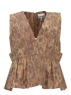 GANNI Blusa In Cotone Con Stampa - Cream