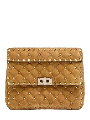 Valentino Garavani Rockstud Spike Suede Crossbody Bag With Iconic Allover Studs - Beige
