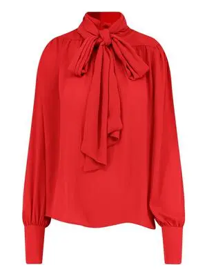 ACTUALEE Satin Shirt With Padded Shoulders - Red