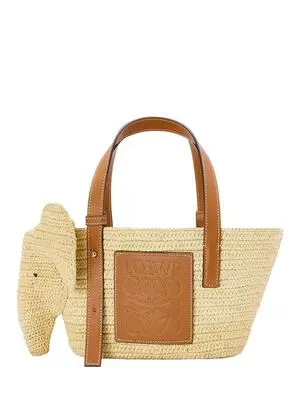 Loewe Elephan Rafia And Leather Handbag - Beige