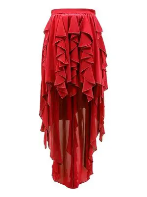 ACTUALEE Satin Ruffled Skirt Red