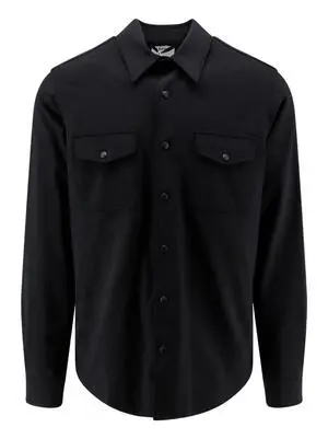 Aspesi Virgin Wool Blend Shirt/jacket With Thermal Insulation - Black