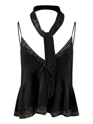 SCARLETT POPPIES Hedvig Viscose Top With Scarf - Black