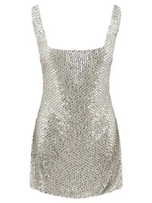 Retrofete Mini Dress With Seqiuins And Rhinestones - Silver