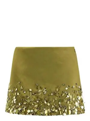 Retrofete Mini Skirt With Sequins And Rhinestones - Green
