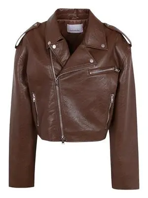 THE FRANKIE SHOP Daphne Leather Biker Jacket - Brown