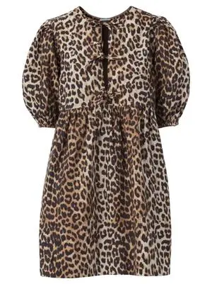 GANNI Leopard Print Mini Dress - Multicolor