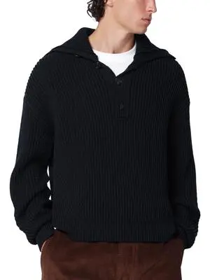 Dries Van Noten Navy Ribbed Sweater In Wool - Blue