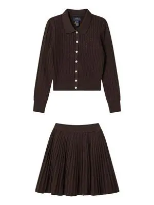 Polo Ralph Lauren Set With Polo Cardigan And Brown Cotton Skirt Brown