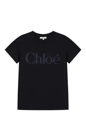Chloé Navy Cotton T-shirt With Logo Print - Blue
