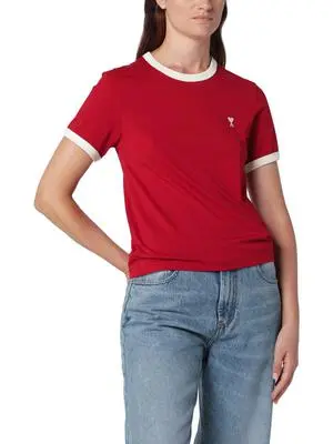 AMI Paris Ami De Caur Ruby Red Cotton T-shirt Red