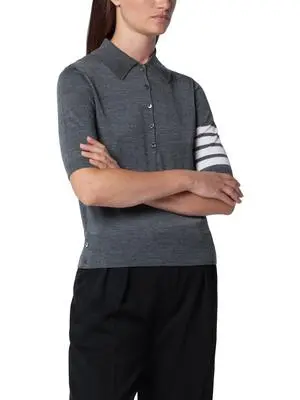 Thom Browne Medium 4-bar Polo Shirt In Virgin Wool - Grey