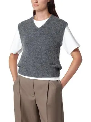 AMI Paris Vest Mélange In Alpaca And Wool Blend - Grey