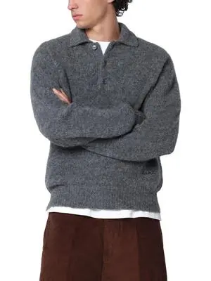AMI Paris Charcoal Gray Wool And Alpaca Polo Shirt - Grey