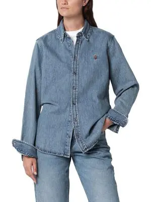 AMI Paris De Coeur Shirt In Used Denim - Blue
