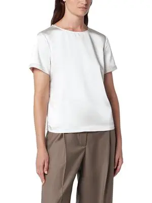 Max Mara Cream Satin Crew Neck T-shirt Beige