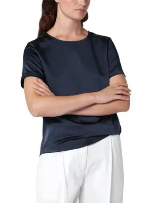 Max Mara Blue Satin Crew Neck T-shirt Blue