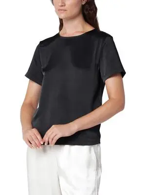 Max Mara Black Satin Crew Neck T-shirt Black