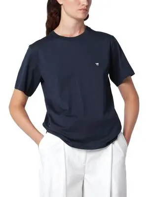 Max Mara Blue T-shirt In Cotton With Logo Embroidery Blue