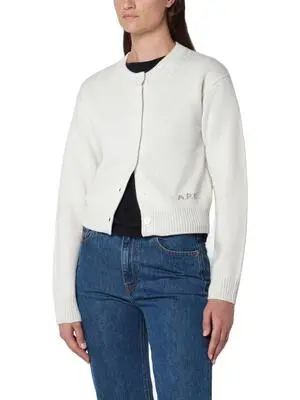 A.p.c. Short Ecru Wool Cardigan - White