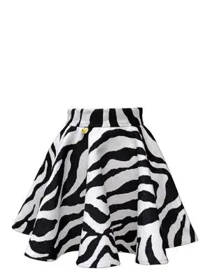 KARGEDE White / Black Zebra Print Flared Mini Skirt