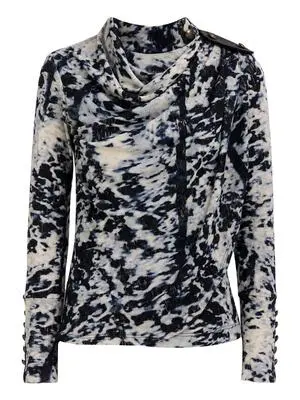 JULIA ALLERT Blue / Neutrals Tie-dye Draped Cowl Neck Knit Top – Ivory & Navy
