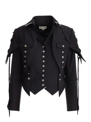 JULIA ALLERT Designer Lace-up Cropped Utility Jacket - Black
