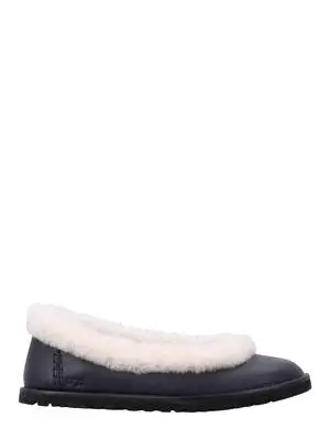 UGG UGG Zora Leather Ballerina Flats With Sheepskin & Sugarcane EVA Outsole Nero