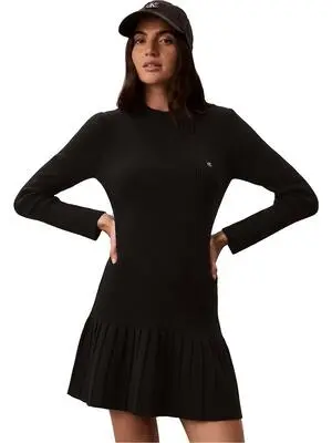 Calvin Klein Mock Neck Ribbed Mini Dress - Black