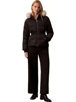 Calvin Klein Matte Belted Short Puffer Jacket Black